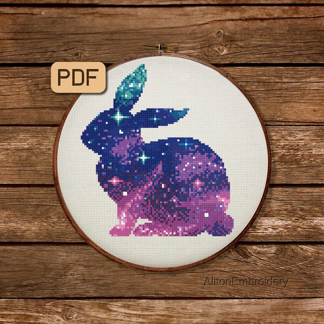 Galaxy Rabbit Cross Stitch Pattern, Easter Bunny Crossstitch PDF, Hare ...