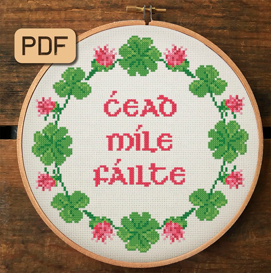 Funny Cross Stitch Pattern Cead Mile Failte Welcome Cross - Etsy