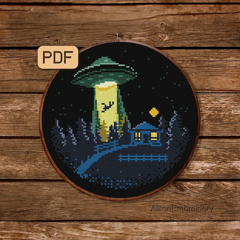 UFO Cross Stitch Pattern Sci Fi Crossstitch PDF Science - Etsy