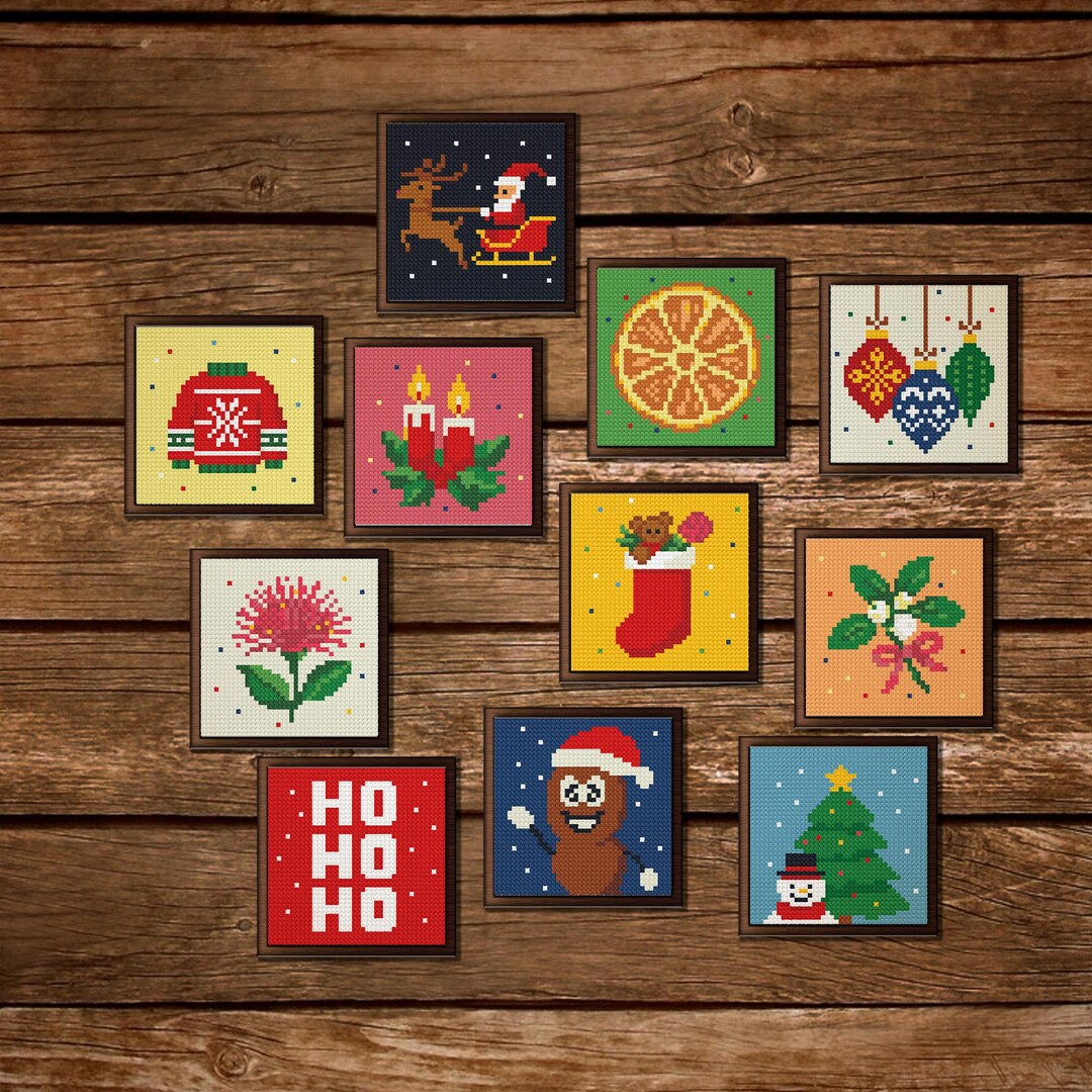 11 Mini Christmas Cross Stitch Patterns Bundle: Funny Mini Xmas ...