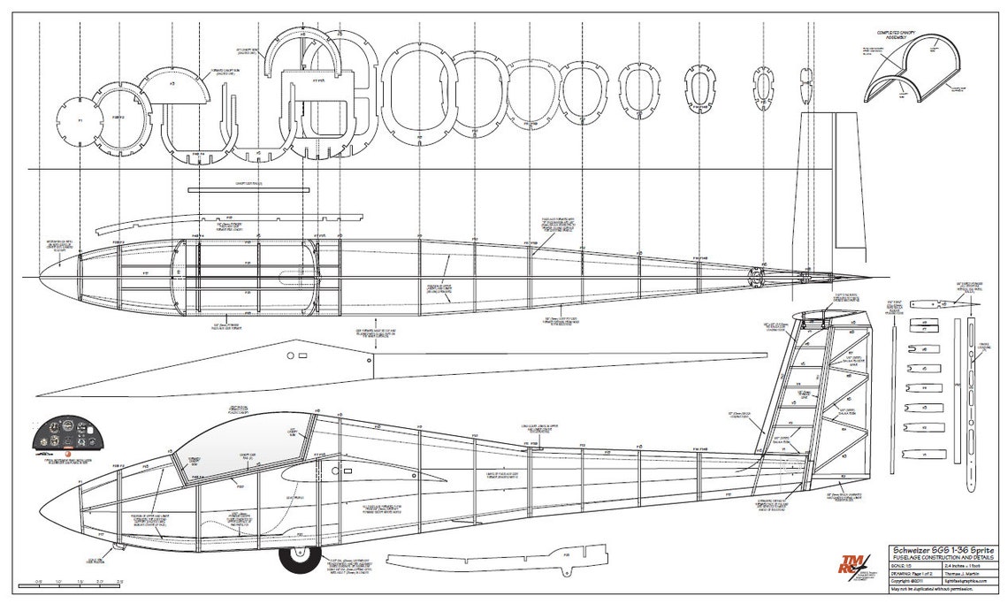 Schweizer SGS 1-36 1:5 Scale 110.875 2.8m Wingspan Plans With Patterns ...