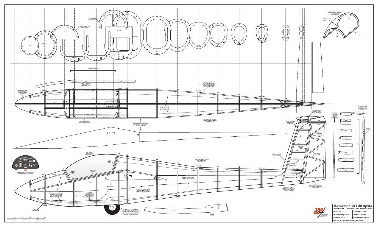 Schweizer SGS 1-36 1:5 Scale 110.875 2.8m Wingspan Plans With Patterns ...