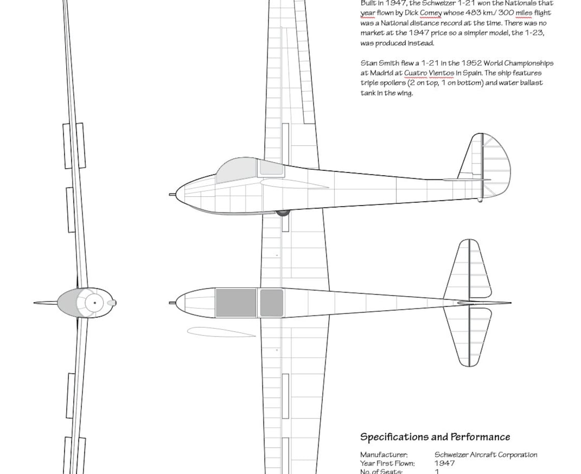 NEW Schweizer SGS 1-21 Vintage Sailplane/glider History/specs and 3 ...