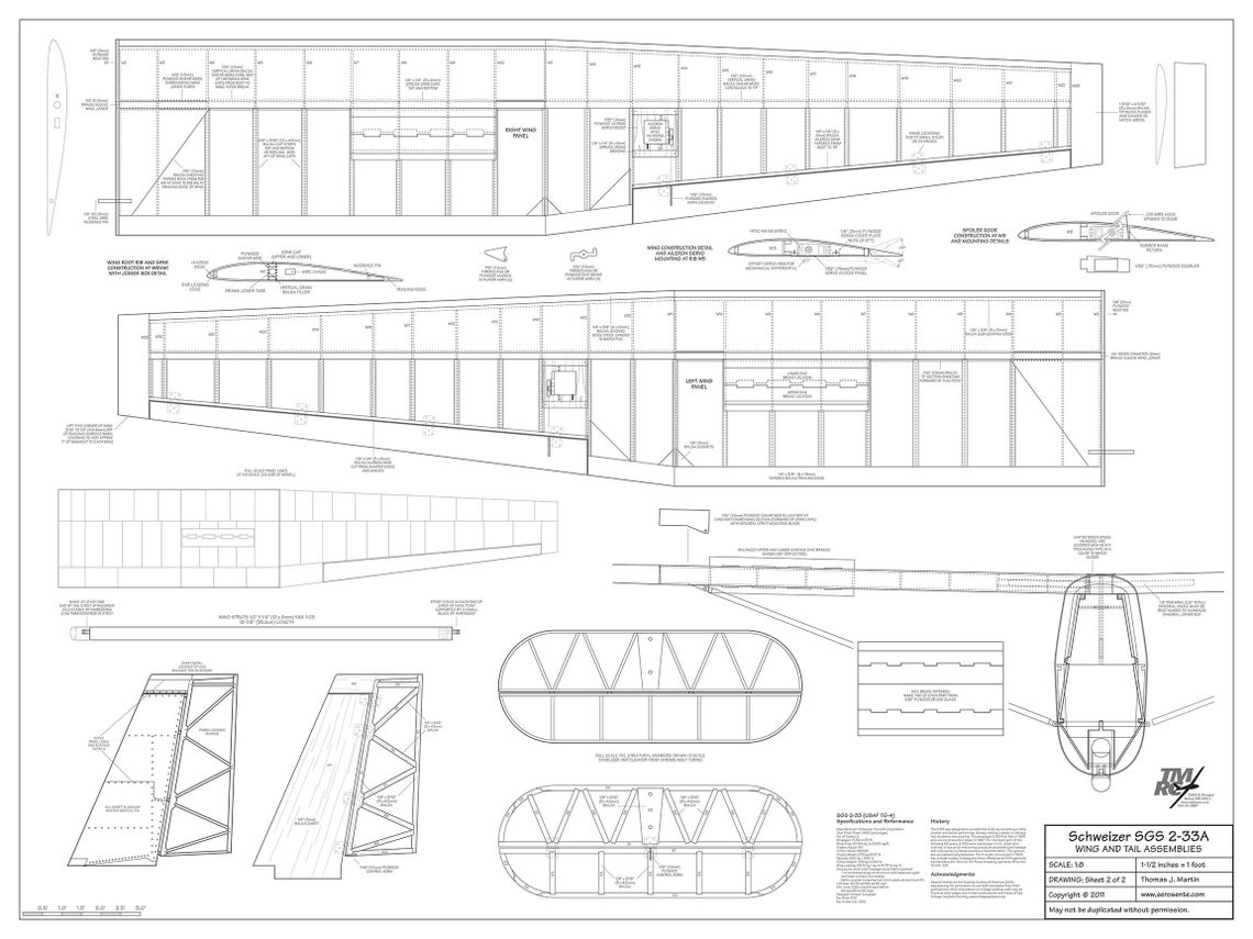 Schweizer SGS 2-33A Trainer 1:5 Scale 2 Sheet PLANS ONLY With - Etsy