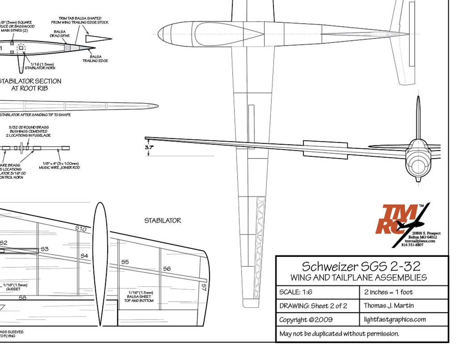 Schweizer SGS 2-32 1:6 Scale 3-seat 2.9m 114 Span Balsa/plywood ...