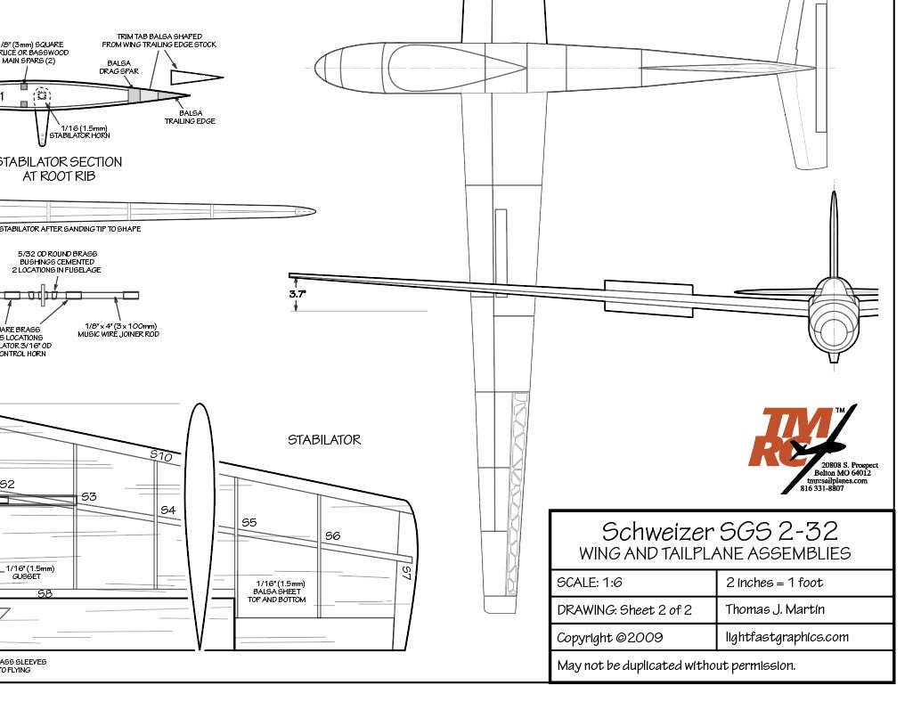 Schweizer SGS 2-32 1:6 Scale 3-seat 2.9m 114 Span Balsa/plywood ...