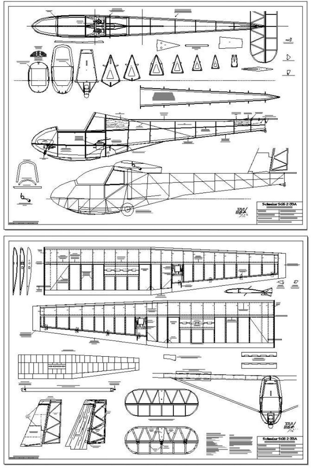 Plans Schweizer SGS 2-33A Vintage 1:8 Scale 1.9m 76.5 Balsa and Plywood ...