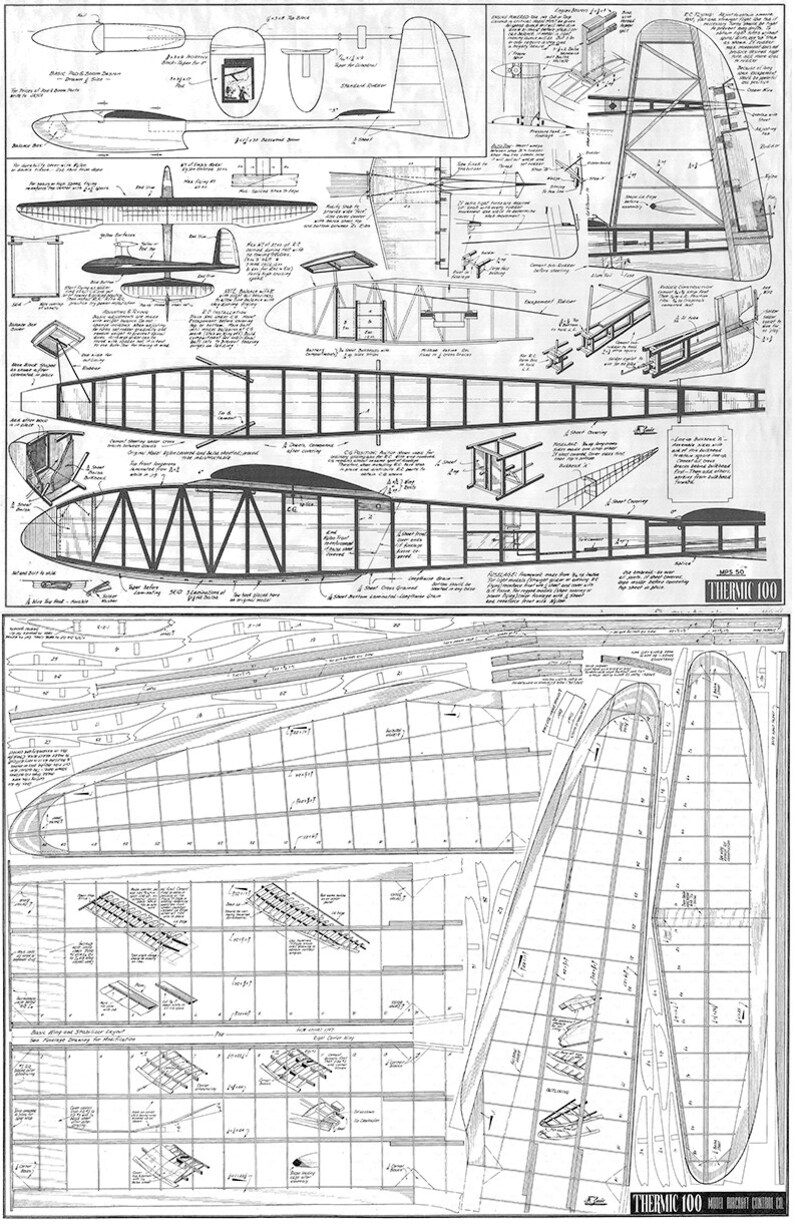 Jasco Thermic 100 Postwar SAM Balsa Tow-line Glider 3-sheet Plans and Instructions TMRC Tom ...