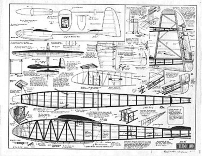 Jasco Thermic 100 Postwar SAM Balsa Tow-line Glider 3-sheet Plans and Instructions TMRC Tom ...