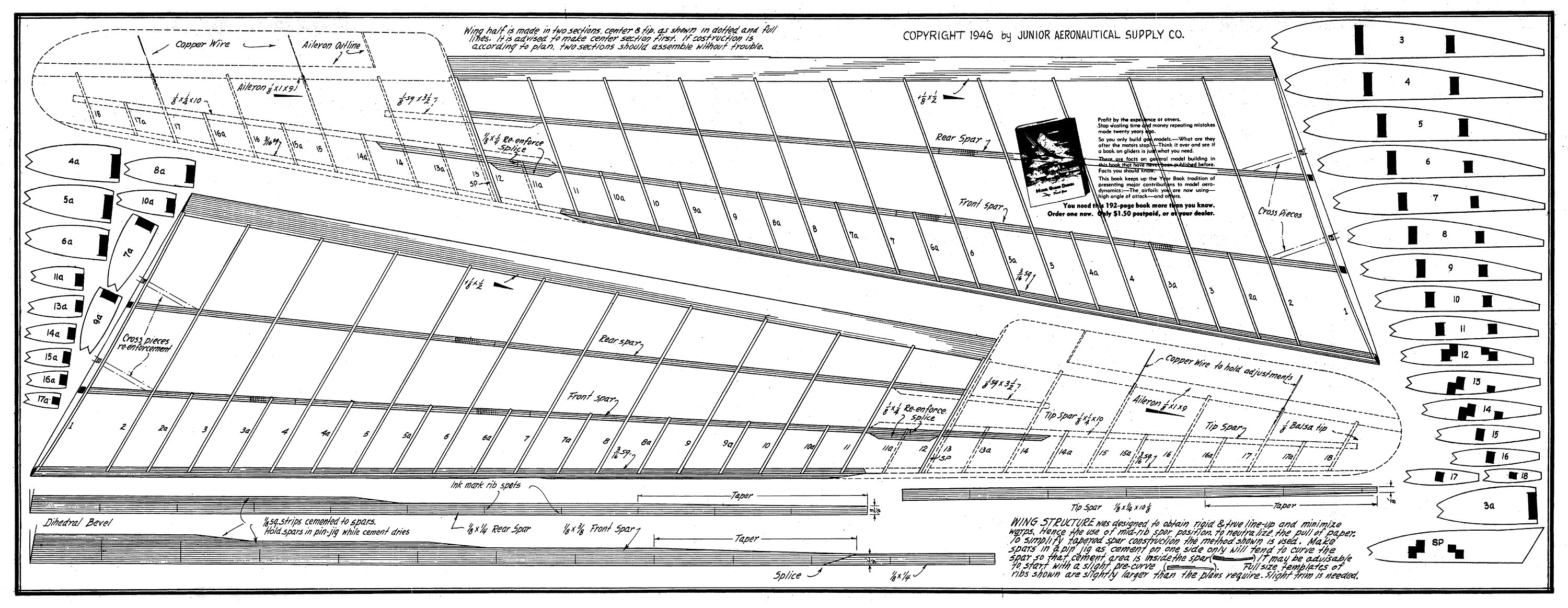 Jasco Sailwing 100 SAM Balsa Tow-line Two-page Plan Enlargement TMRC ...