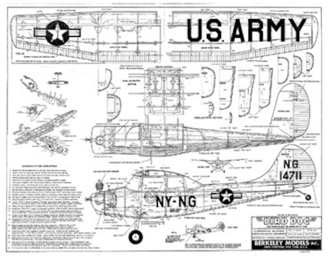 Digital Berkeley Cessna L-19 bird Dog 22-1/2 Span Balsa Model Airplane ...
