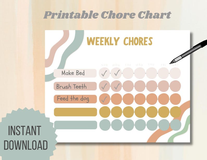 Printable Weekly Reward Chart, Kids Chore Chart Print, Printable Kids ...