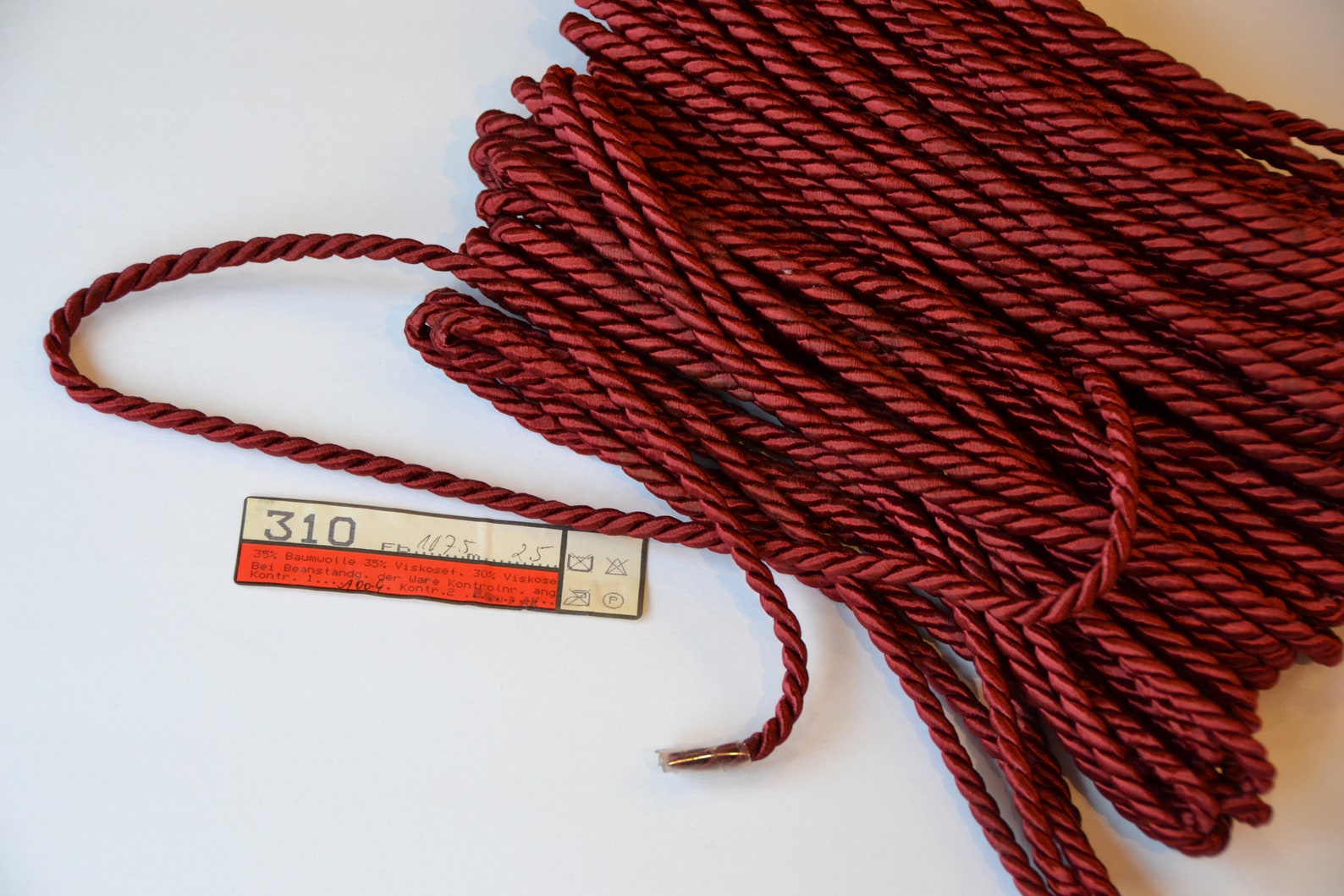 Buy 5 Yards Vintage Lip Cording 1/4 Red, Burgundy Braided, 65/35 ...