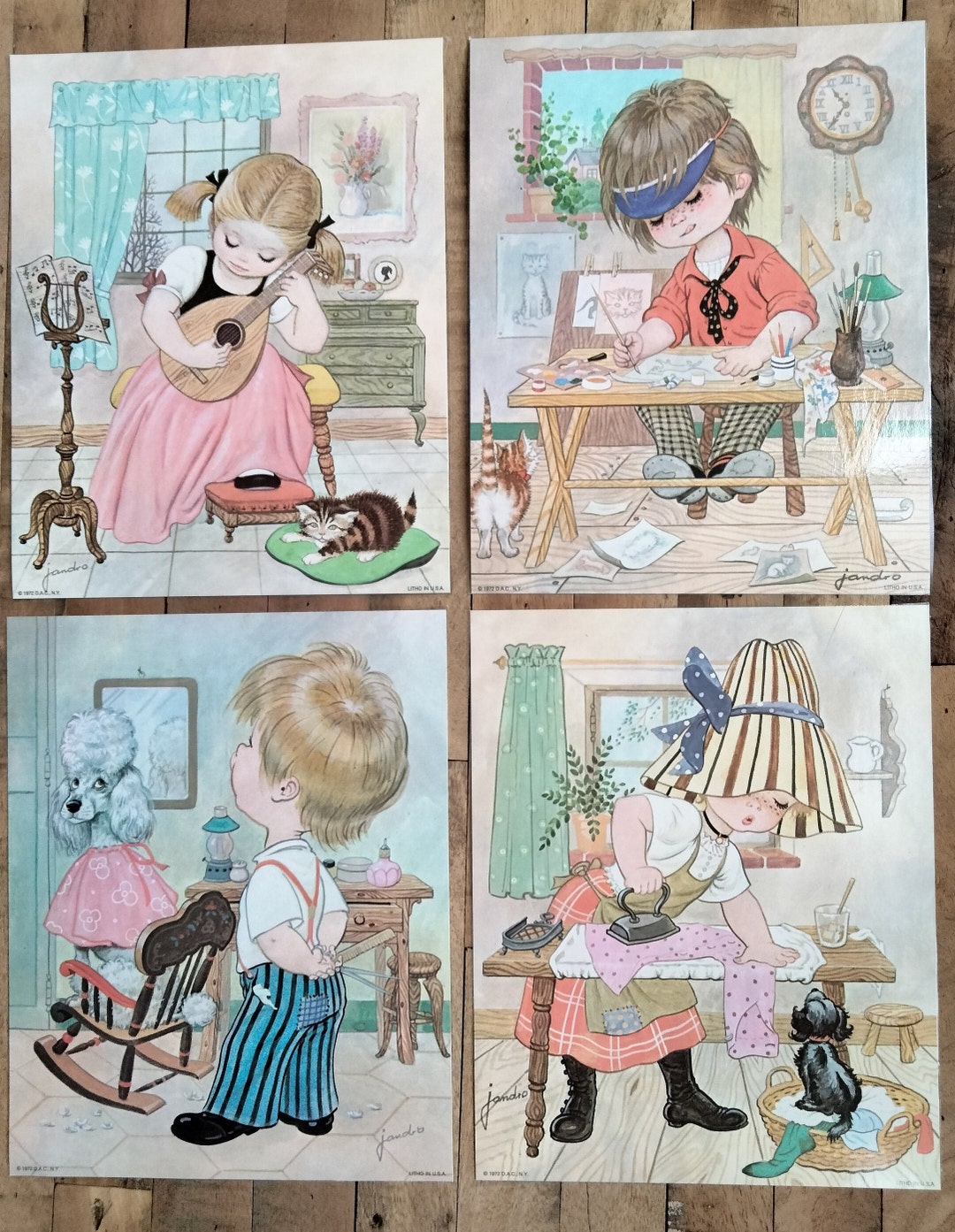 Kids Around the House. Set of 4 Laminated Litho Prints. by Jandro 1970 ...