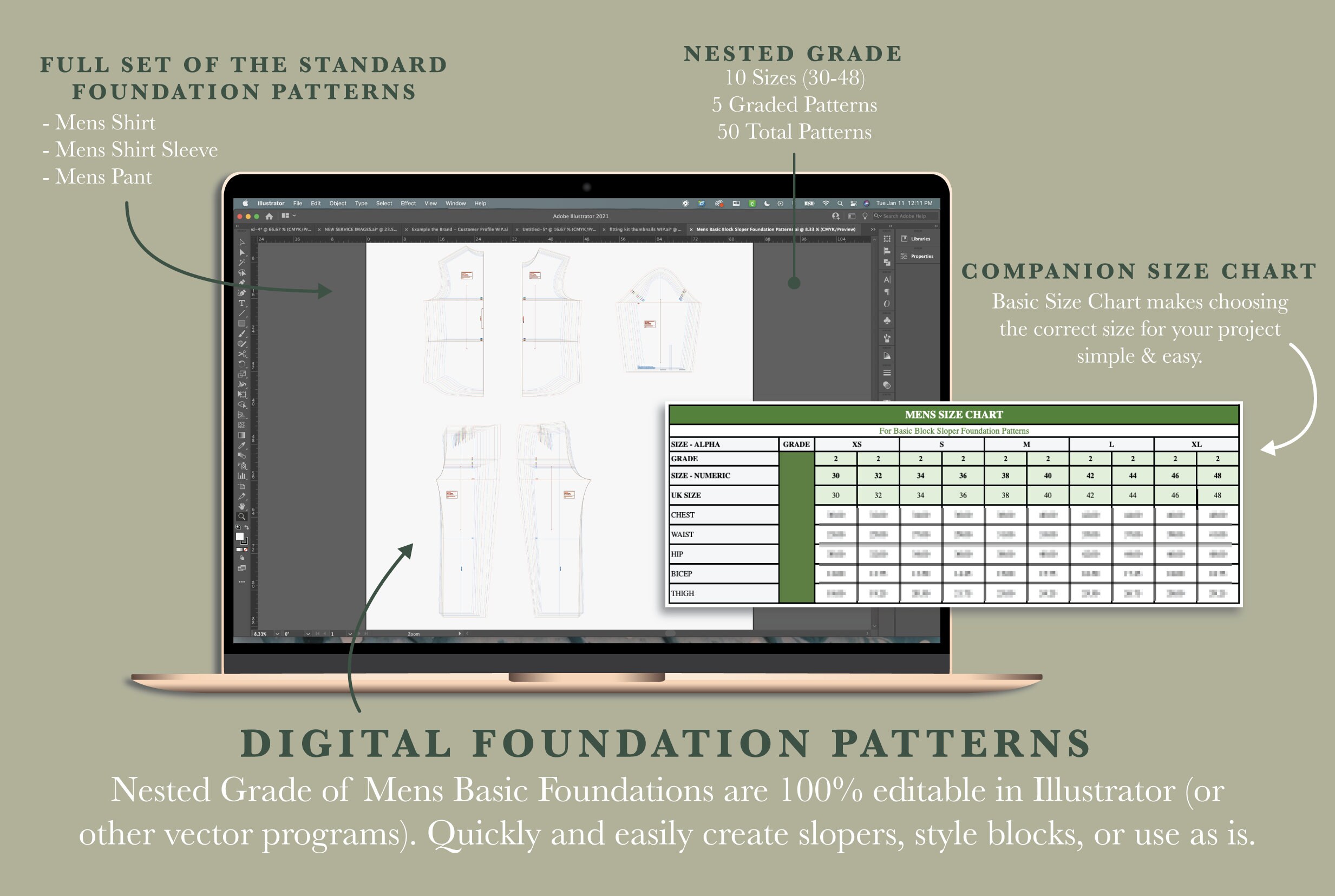 Basic Block Pattern Bundle / Foundation Patterns / Mens Style Blocks ...