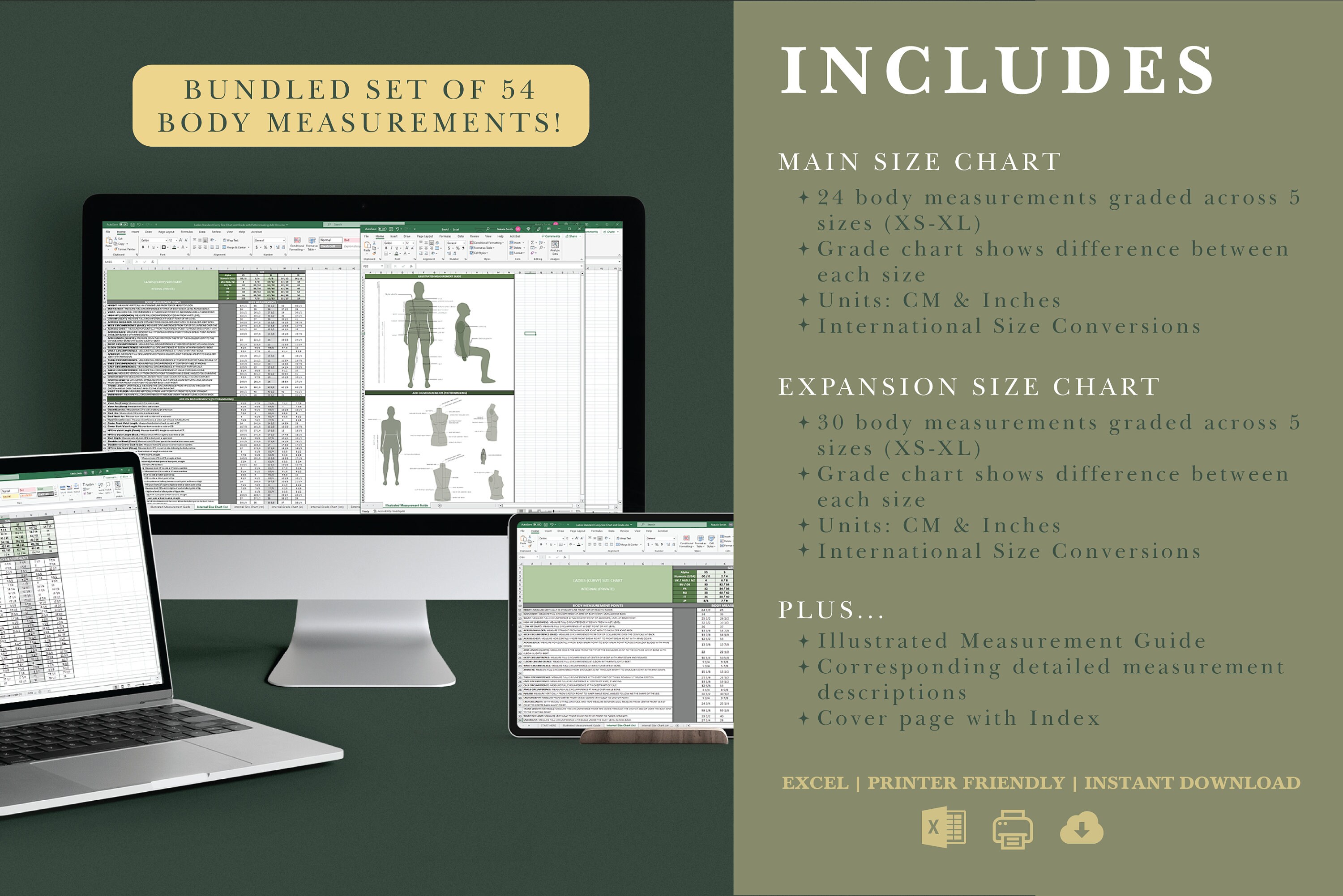 Size Chart Bundle: Ladies Curvy / Patternmaking and Main Size Chart / Ladies Size Chart ...