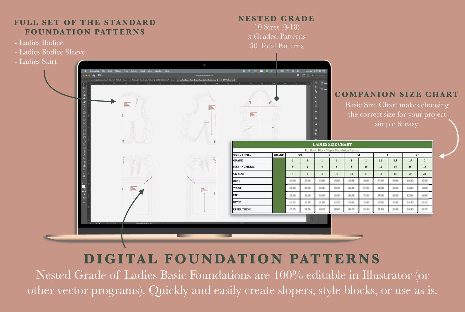 Basic Block Pattern Bundle / Foundation Patterns / Ladies Style Blocks ...