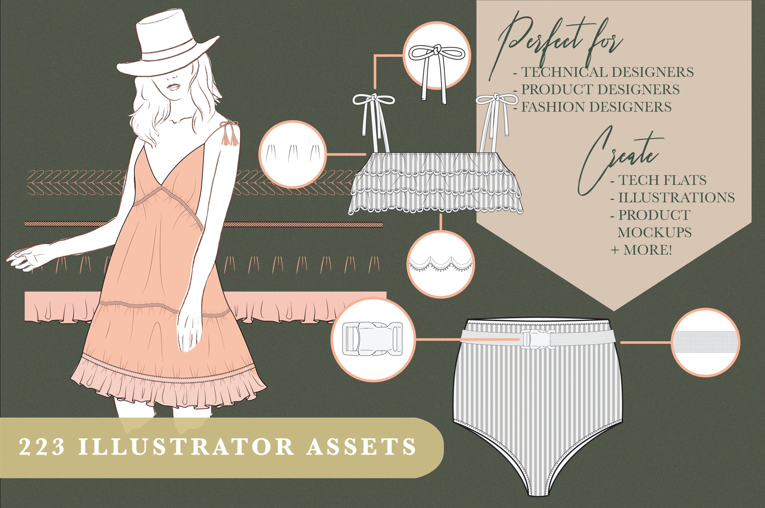 200+ Fashion Illustrator Assets / Garment Technical Sketch Brushes and ...