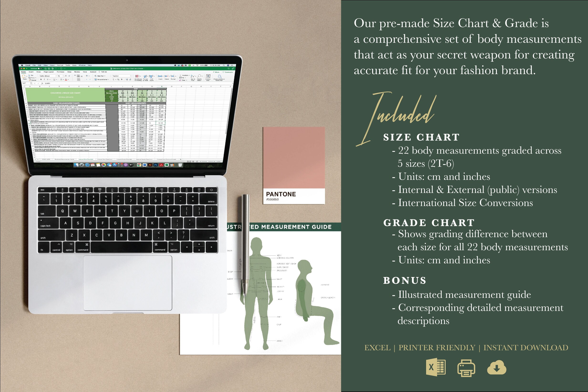 Childrens Unisex Size Chart and Grade / Children's Size Chart / Unisex ...