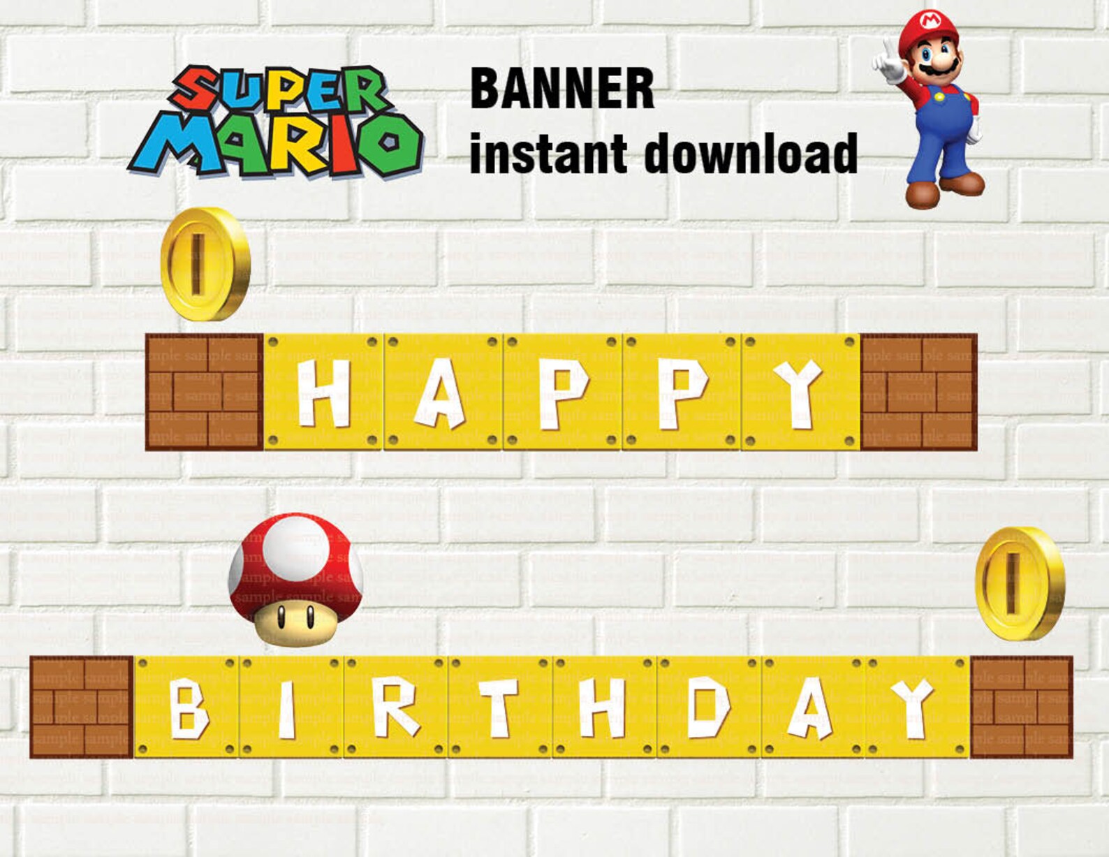 Super Mario Happy Birthday Banner non persoalized Super | Etsy