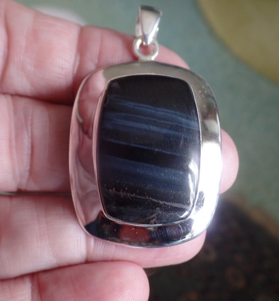 Rare Sterling Silver and Hawks Eye Pendant 17.0g Stone for - Etsy
