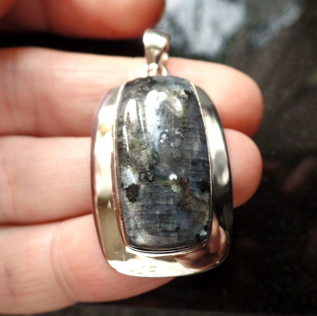 Sterling Silver and Larvikite Pendant 12.6g Black Moonstone Aquarius - Etsy