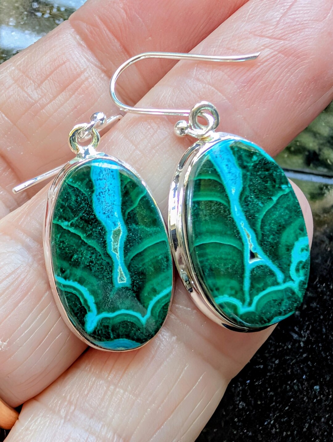 Gorgeous Sterling Silver and in Paired Malachite in Azurite Earrings 10 ...