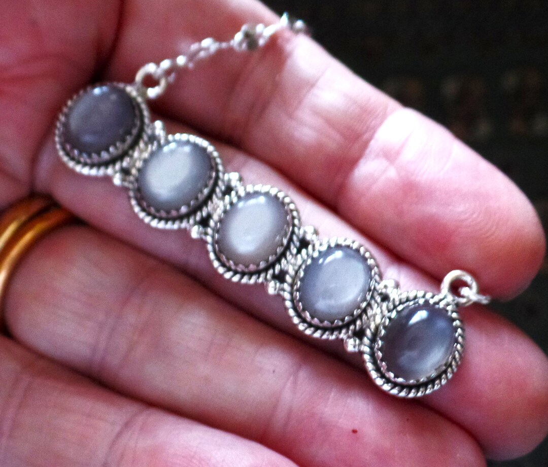 Sterling Silver and Grey Moonstone Bar Necklace June Birthstone - Etsy