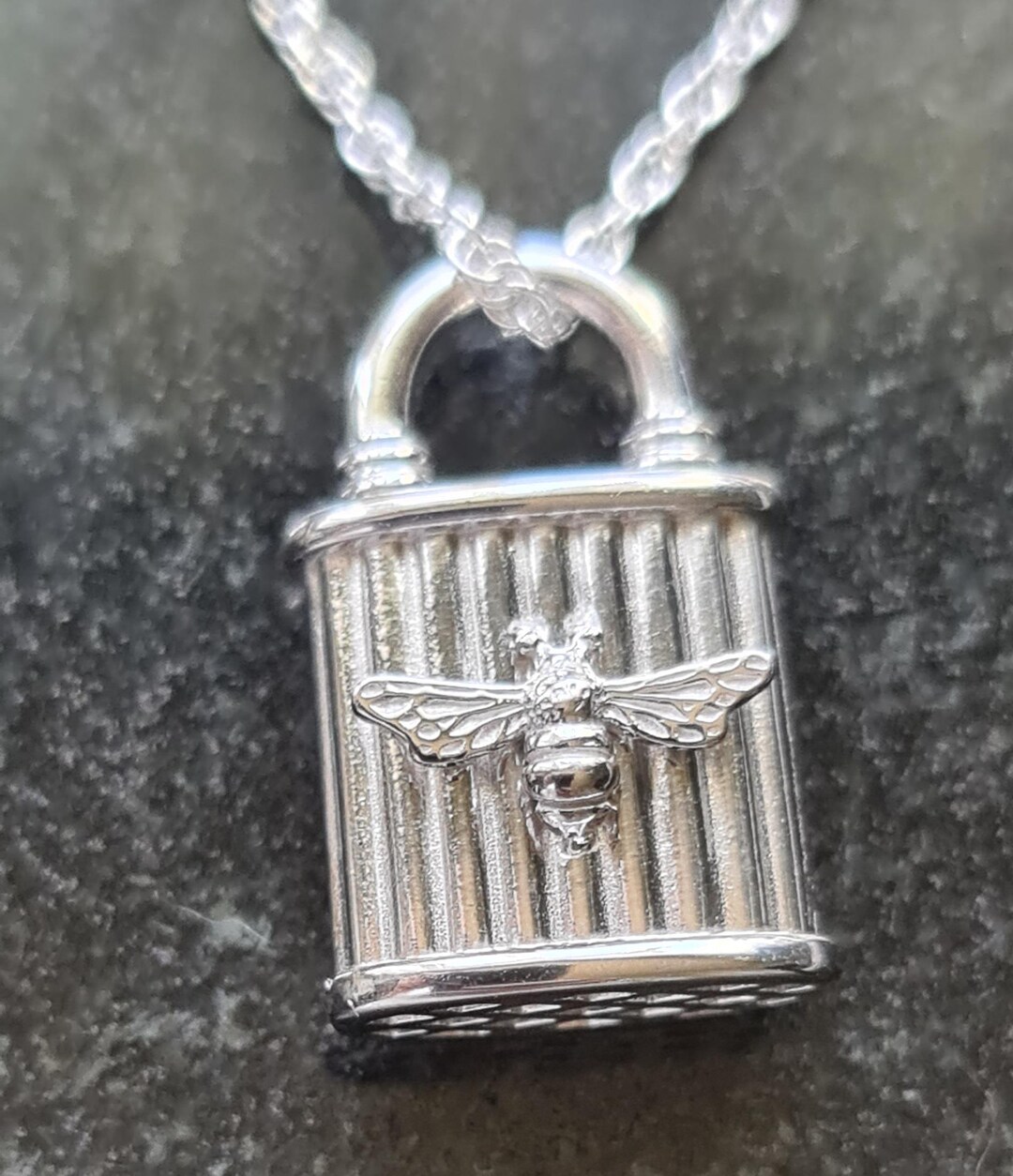 Sterling Silver and Bee Padlock Necklace - Etsy UK