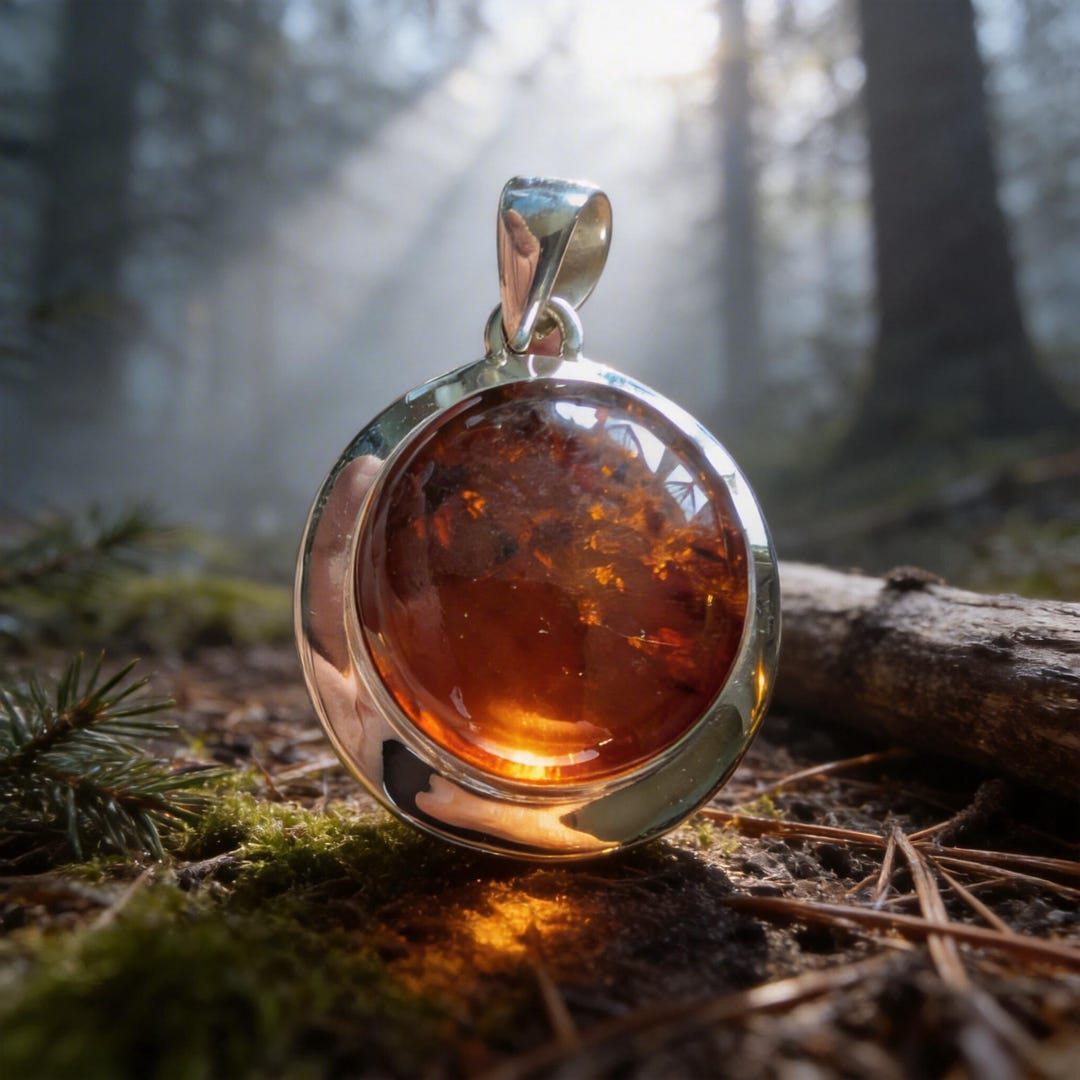 Sterling Silver and Baltic Amber Circle Pendant Amber Taurus Birthstone ...