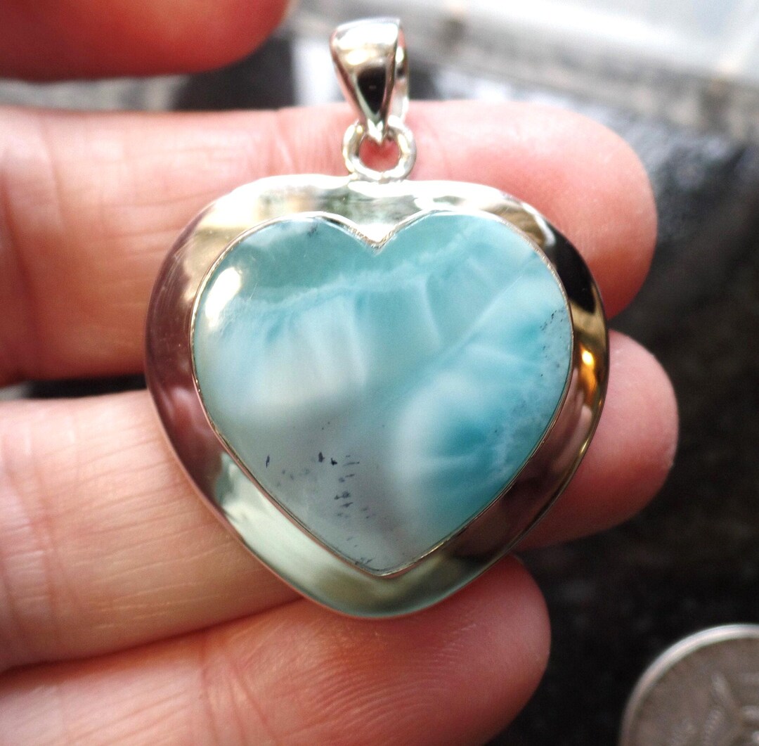 Sterling Silver and Dominican Larimar Heart Pendant 10.3g Atlantis ...