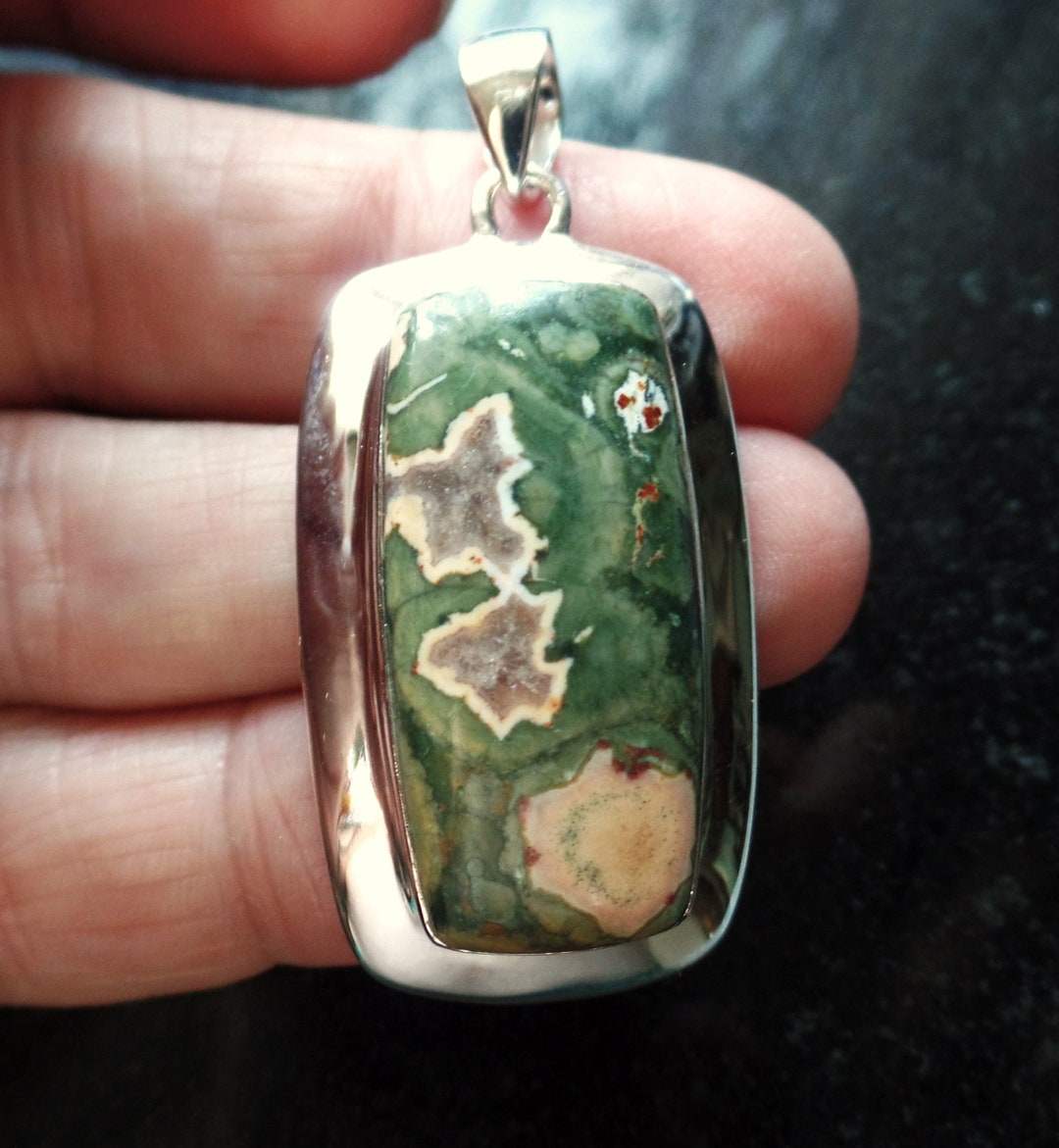 Scarce and Exotic Sterling Silver and Rainforest Rhyolite Pendant 12.9g ...