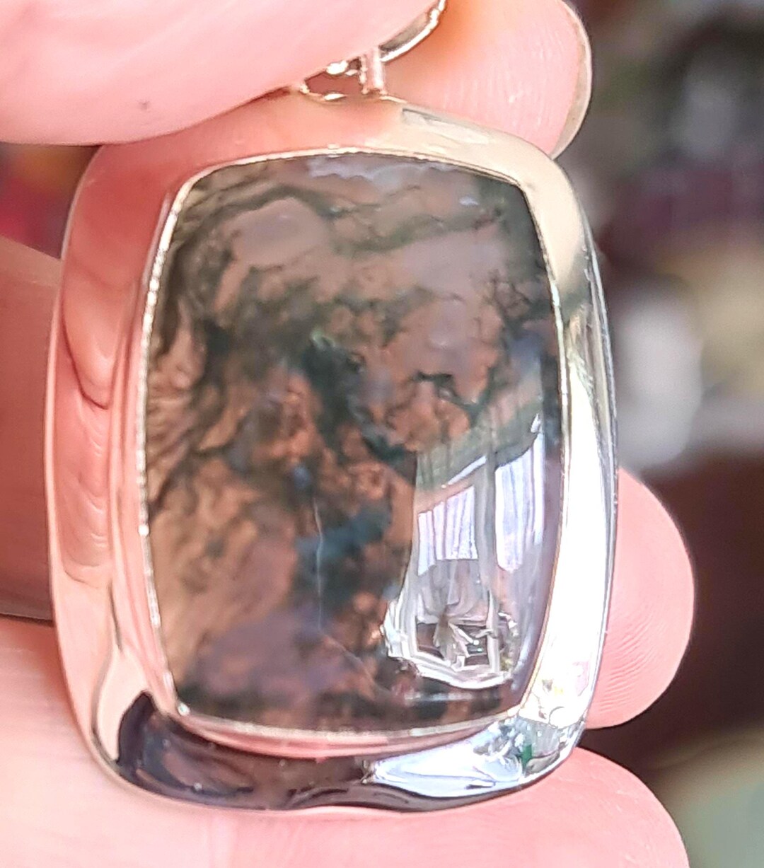 Superb Sterling Silver and Moss Agate Pendant 15.6g Encased Spinach! - Etsy