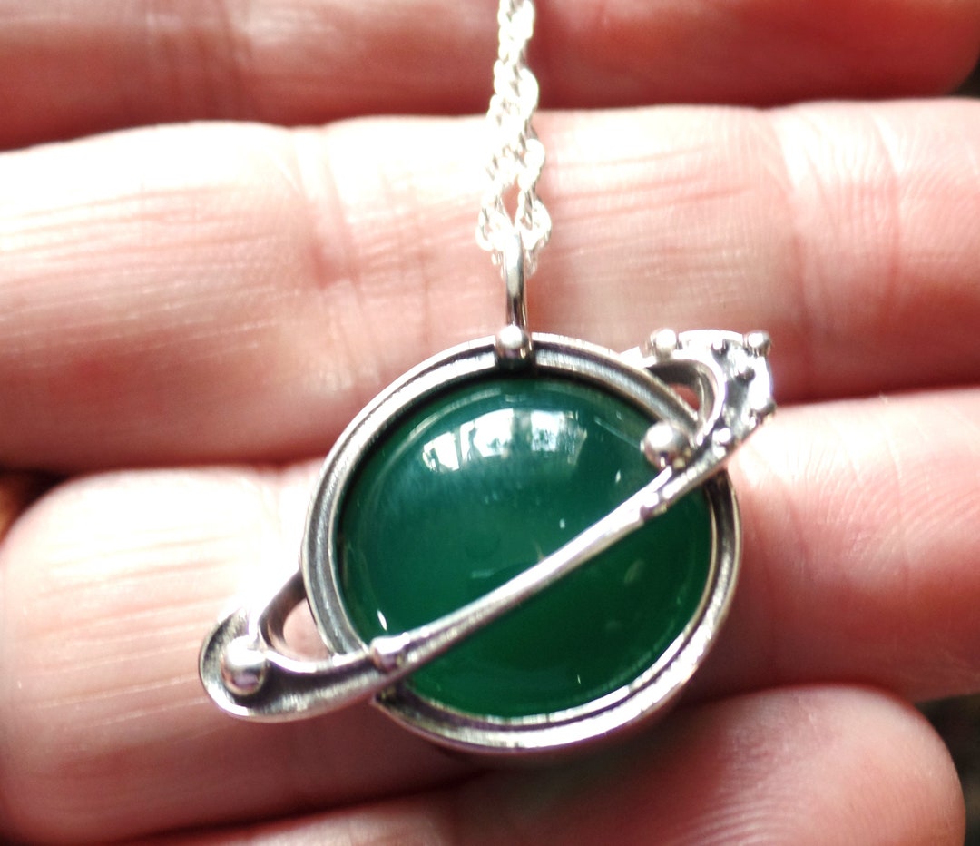 Celestial Sterling Silver and Green Agate Saturn Necklace Another Green ...