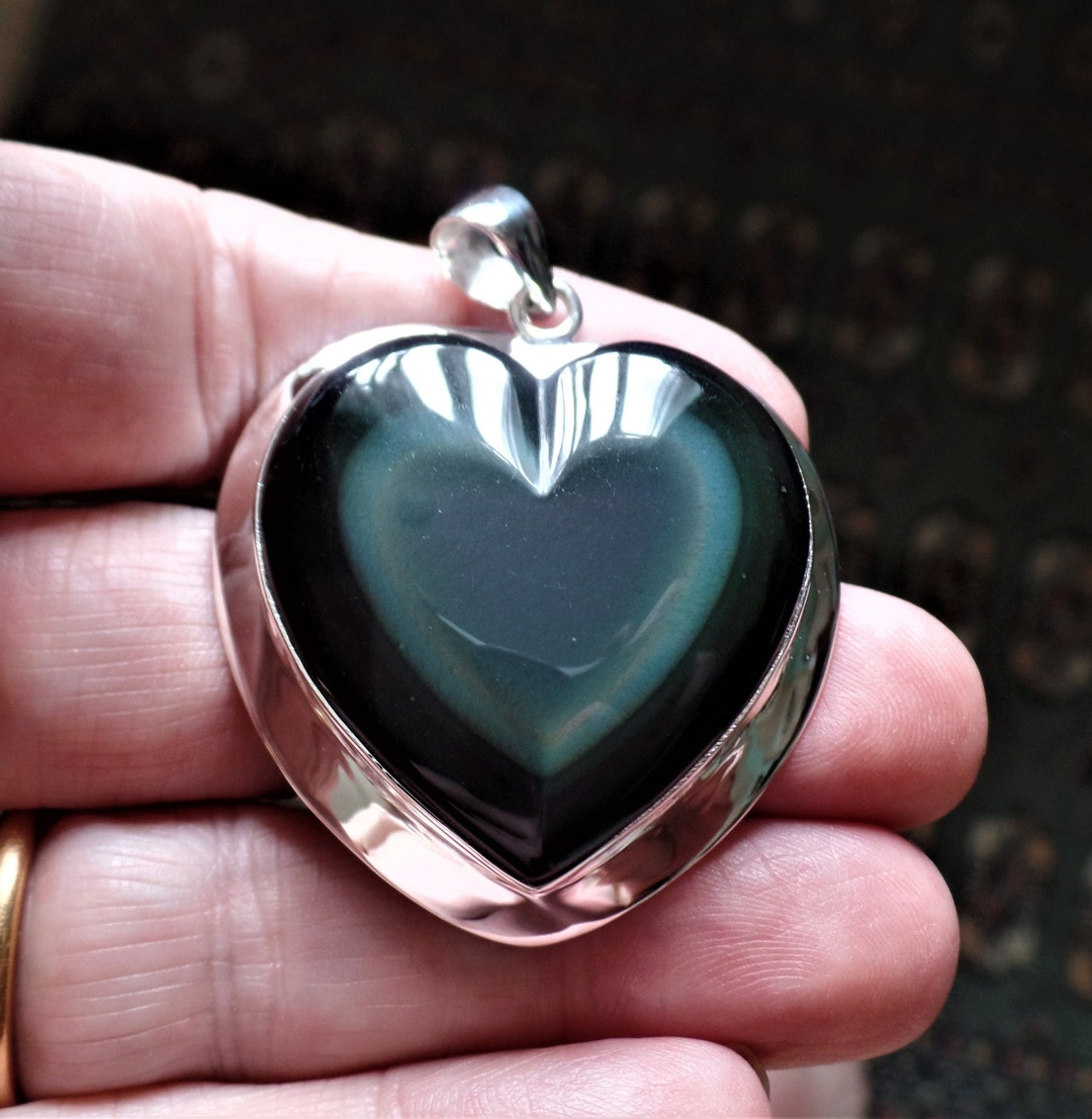 Large Exotic Sterling Silver and Obsidian Heart Pendant 23.1g - Etsy