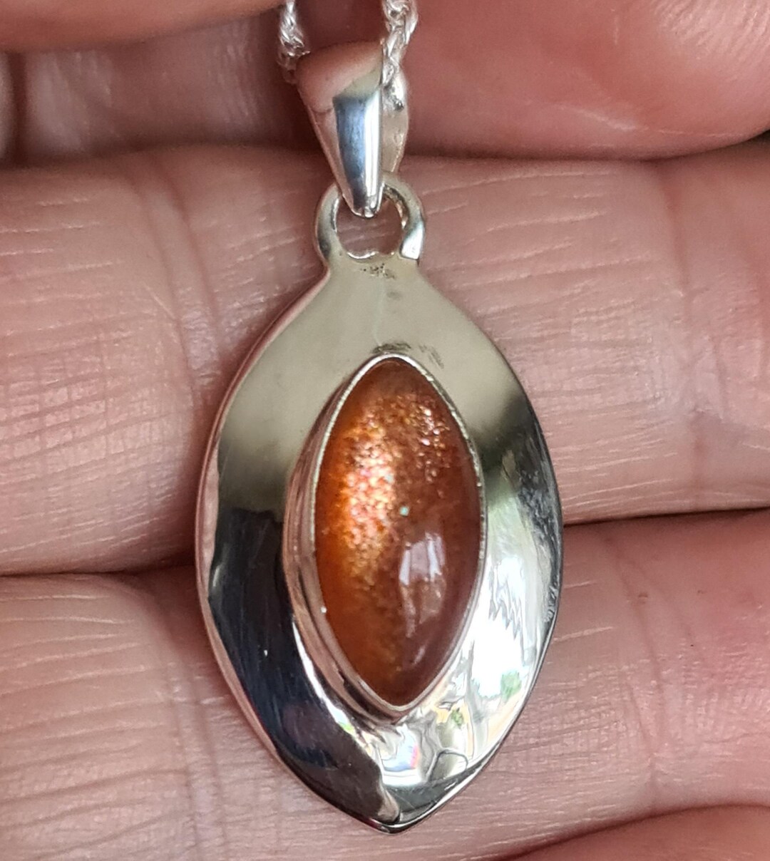 Rare Sterling Silver and Sunstone Pendant or Necklace Stone of Luck and ...