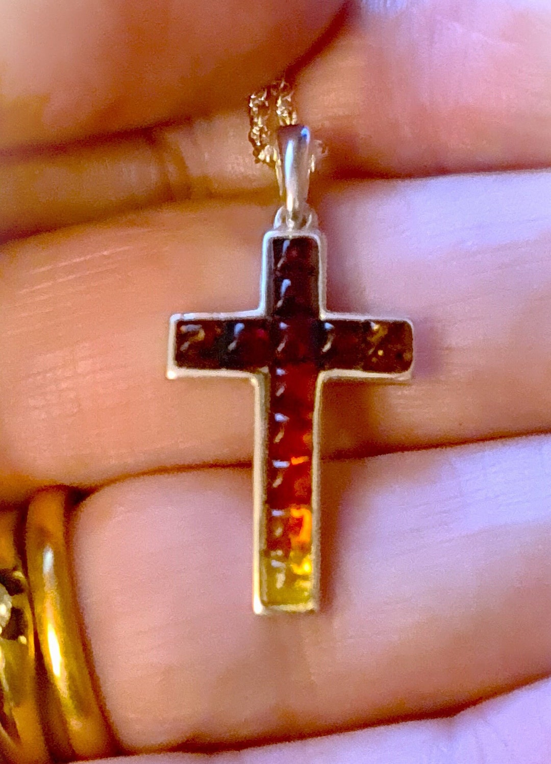 Sterling Silver and Variegated Amber Cross Pendant or Necklace Taurus ...