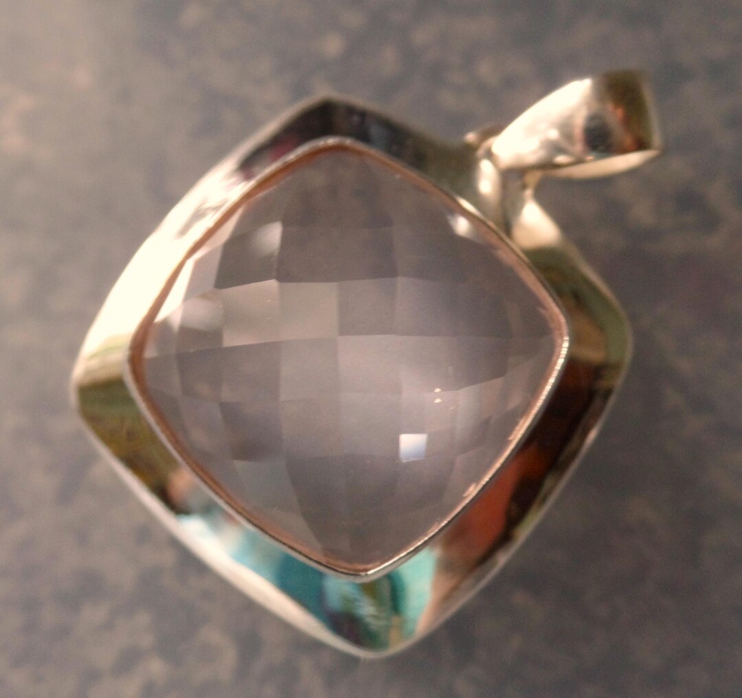 Sterling Silver and Chequerboard Faceted Almost Flawless Pale Rose ...