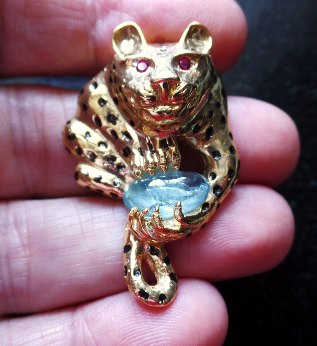 Chunky and Striking Yellow Gold on Sterling Silver Ruby and Aquamarine ...