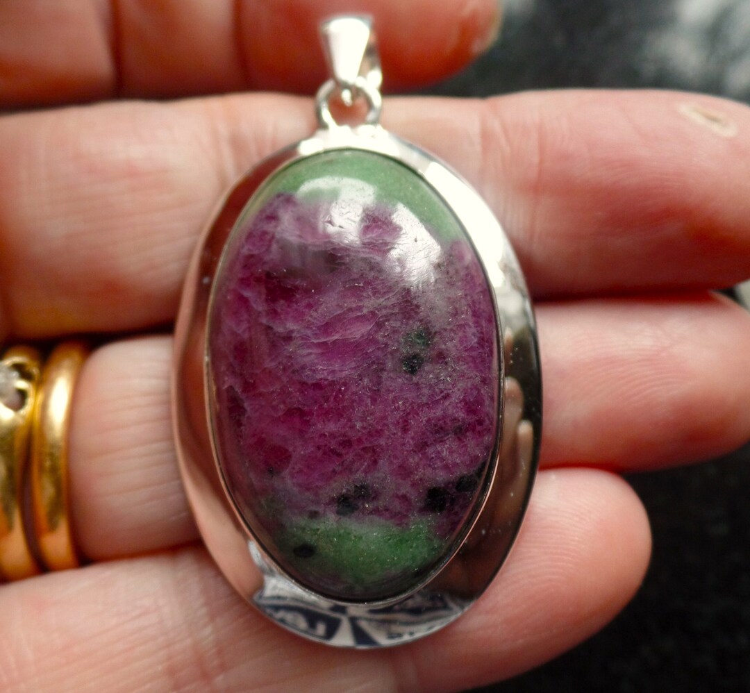 Larger Chunky Sterling Silver and Ruby Zoisite Pendant 20.6g Anyolite Pendant - Etsy