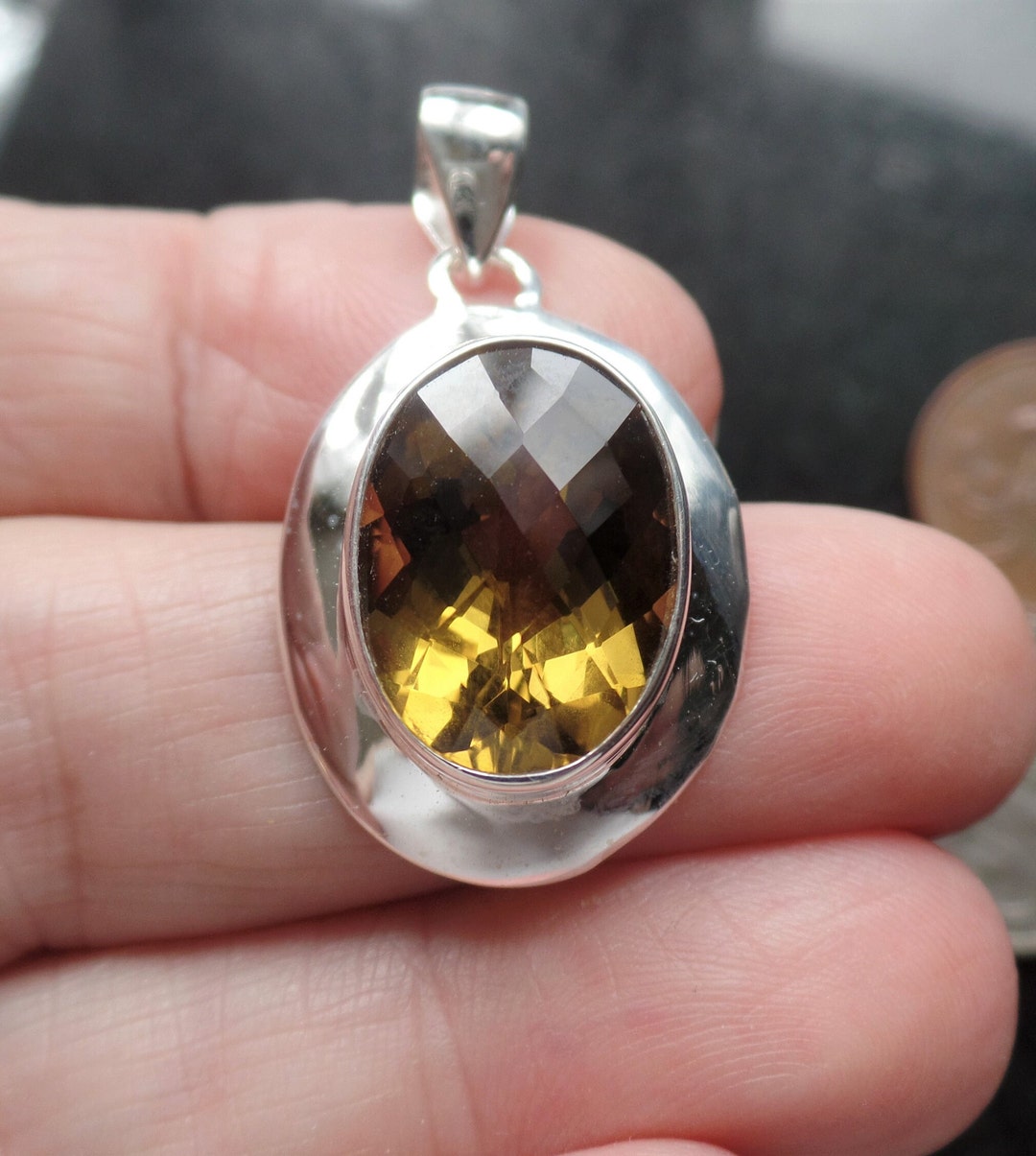 Rarer Sterling Silver and Deep Cut Natural Olive Quartz Pendant 7.7g - Etsy