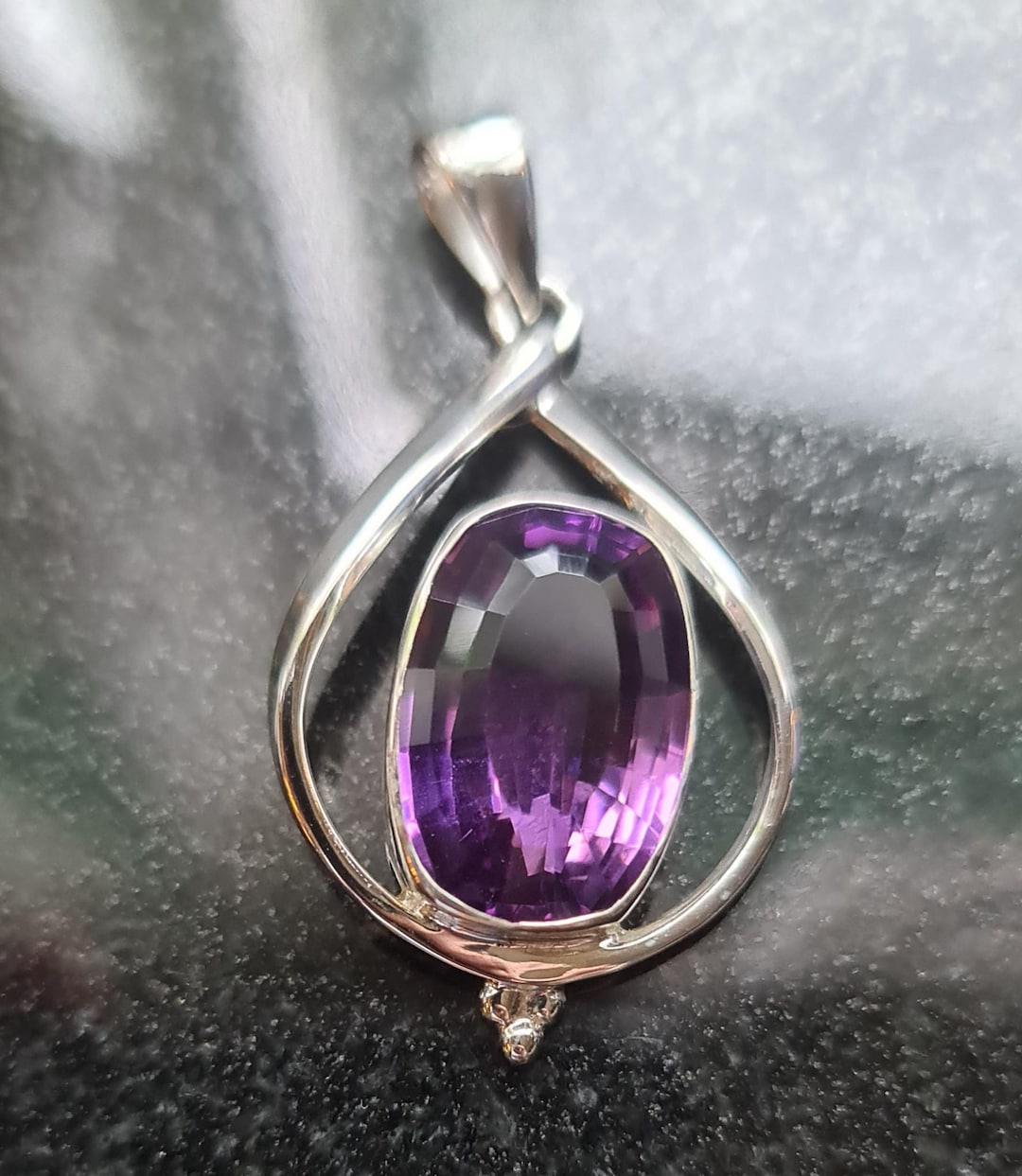 Sterling Silver and Deep Purple African Amethyst Pendant 8.5g Stepped ...