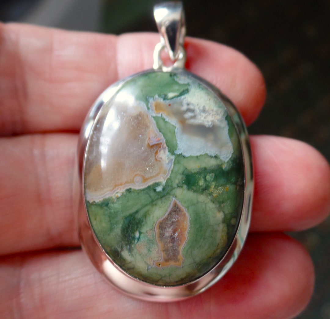 Scarce and Exotic Sterling Silver and Rainforest Rhyolite Pendant 13.3g ...