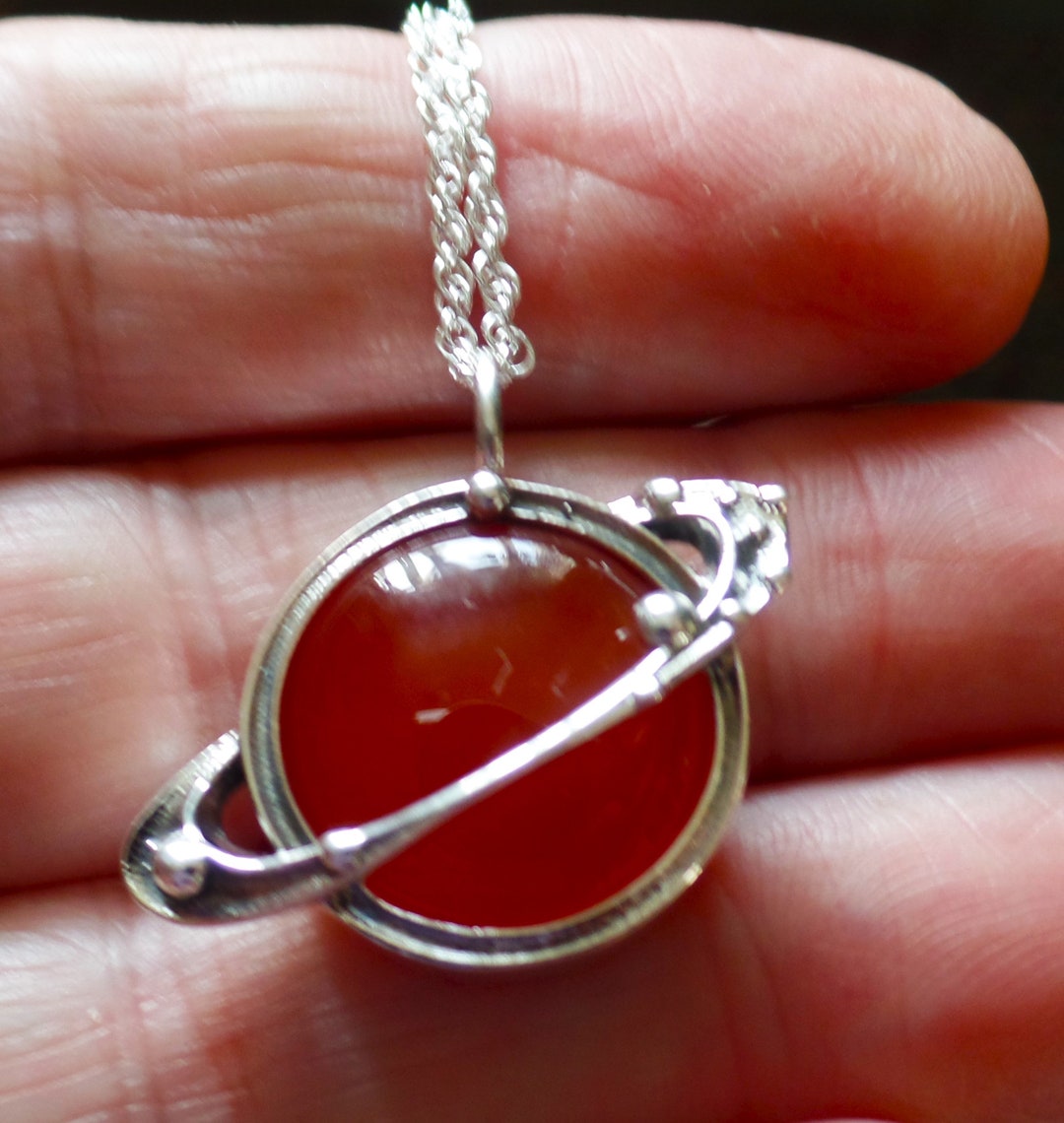 Celestial Sterling Silver and Red Agate Saturn Necklace the Red Planet ...