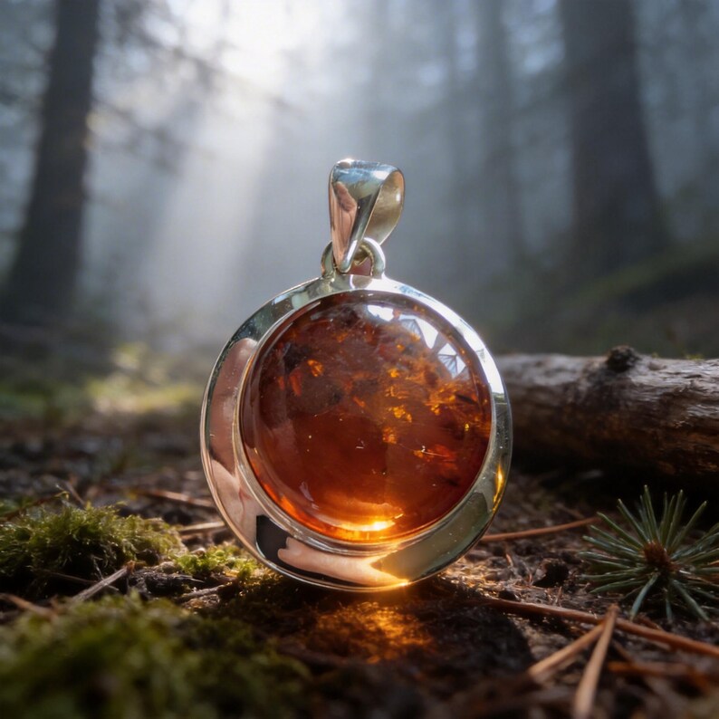 Sterling Silver and Baltic Amber Circle Pendant Amber Taurus Birthstone ...