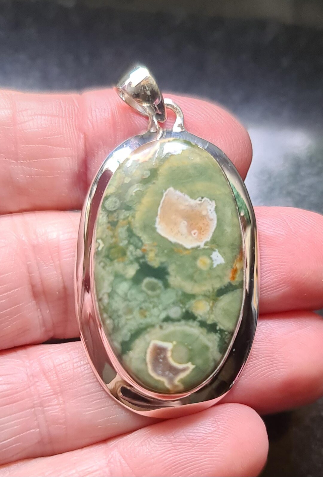 Scarce and Exotic Sterling Silver and Rainforest Rhyolite Pendant 14.0g ...
