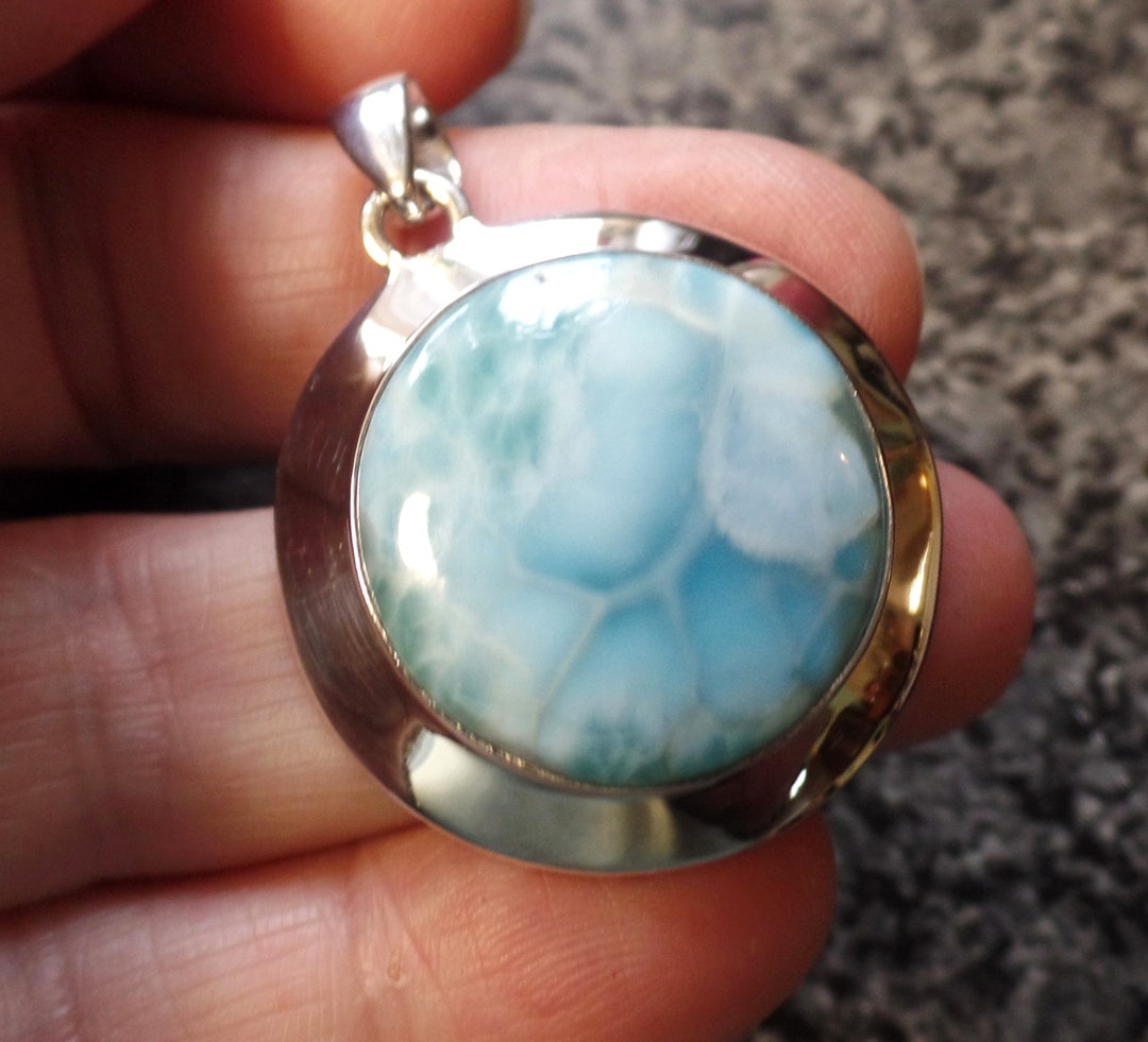 Sterling Silver and Dominican Larimar Pendant 13.6g Atlantis Stone ...