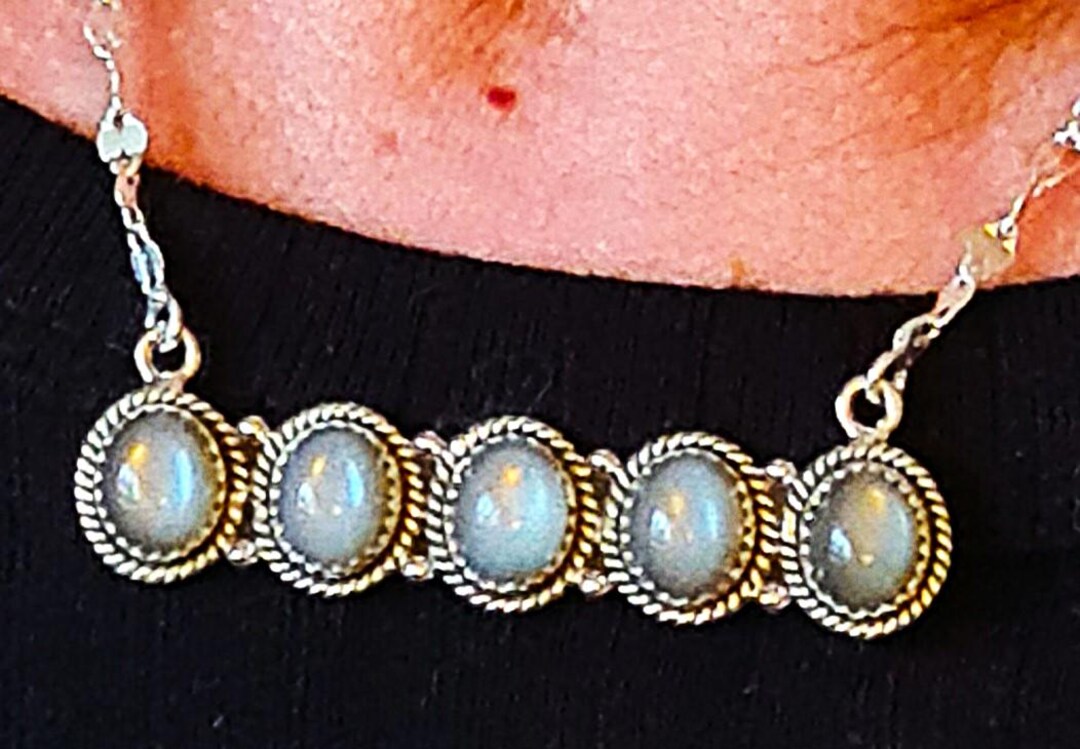 Sterling Silver and Grey Moonstone Bar Necklace June Birthstone - Etsy