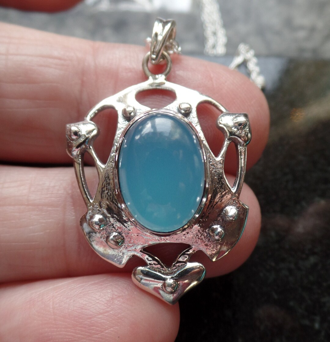 Hand Cast Arts and Crafts Design Sterling Silver and Blue Chalcedony ...