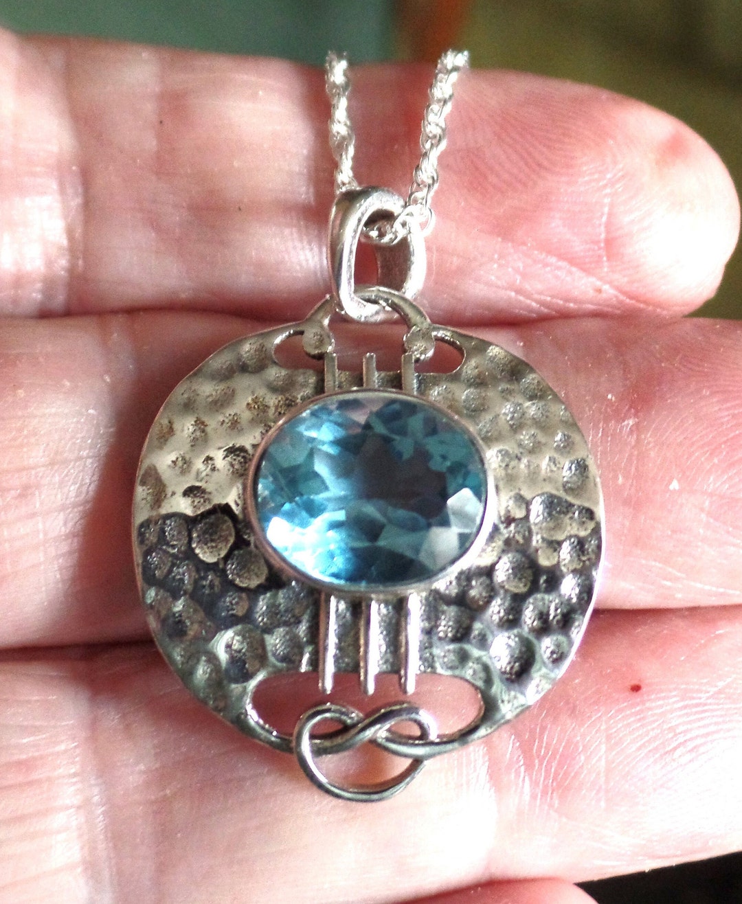 Edwardian Arts and Crafts Style Sterling Silver and Blue Topaz Necklace ...